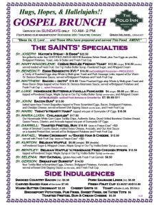 Sunday “Gospel Brunch” Menu